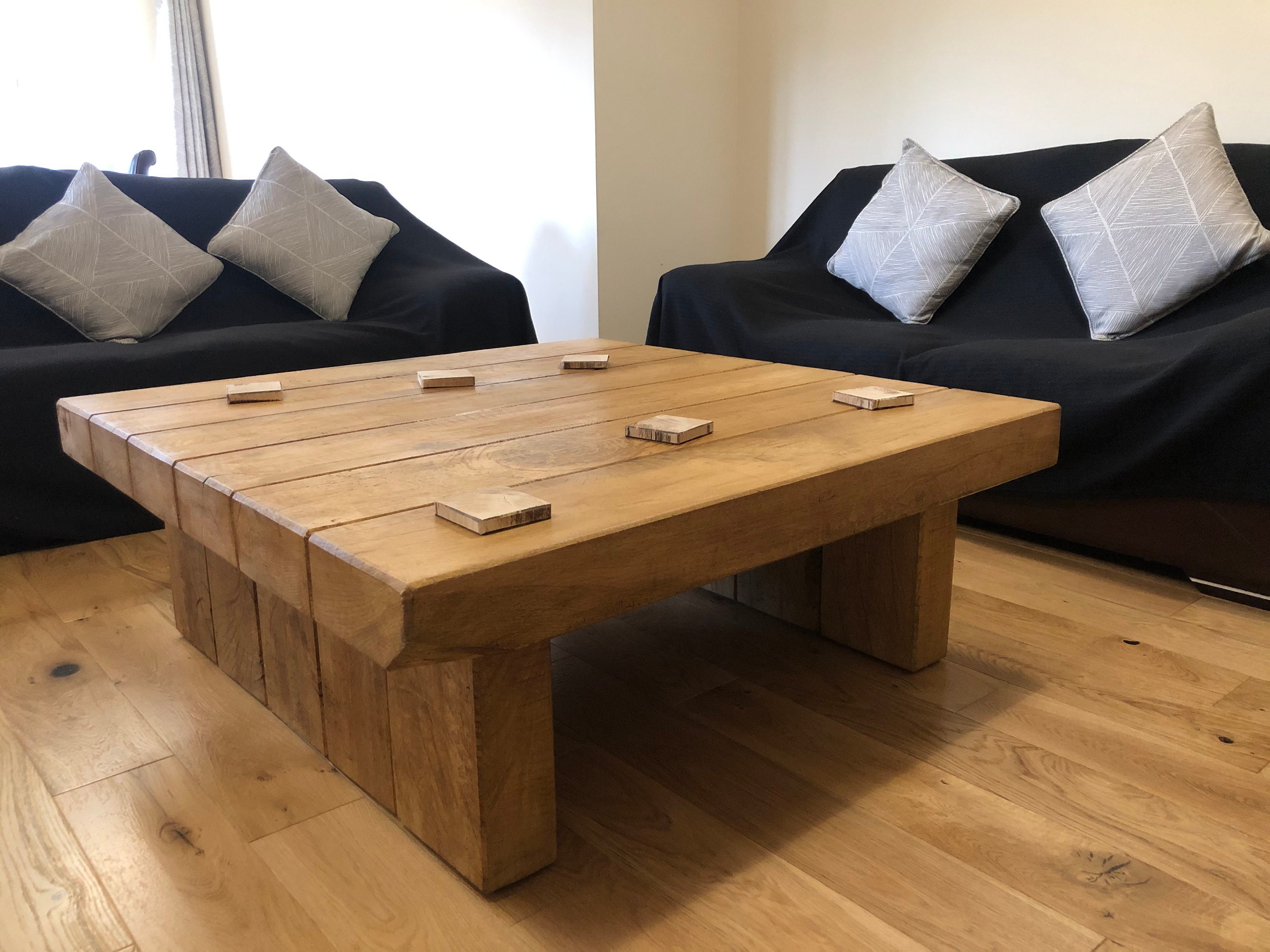 Hand-crafted Rustic Chunky Oak Sleeper Coffee Table – Wax Finish - Old ...