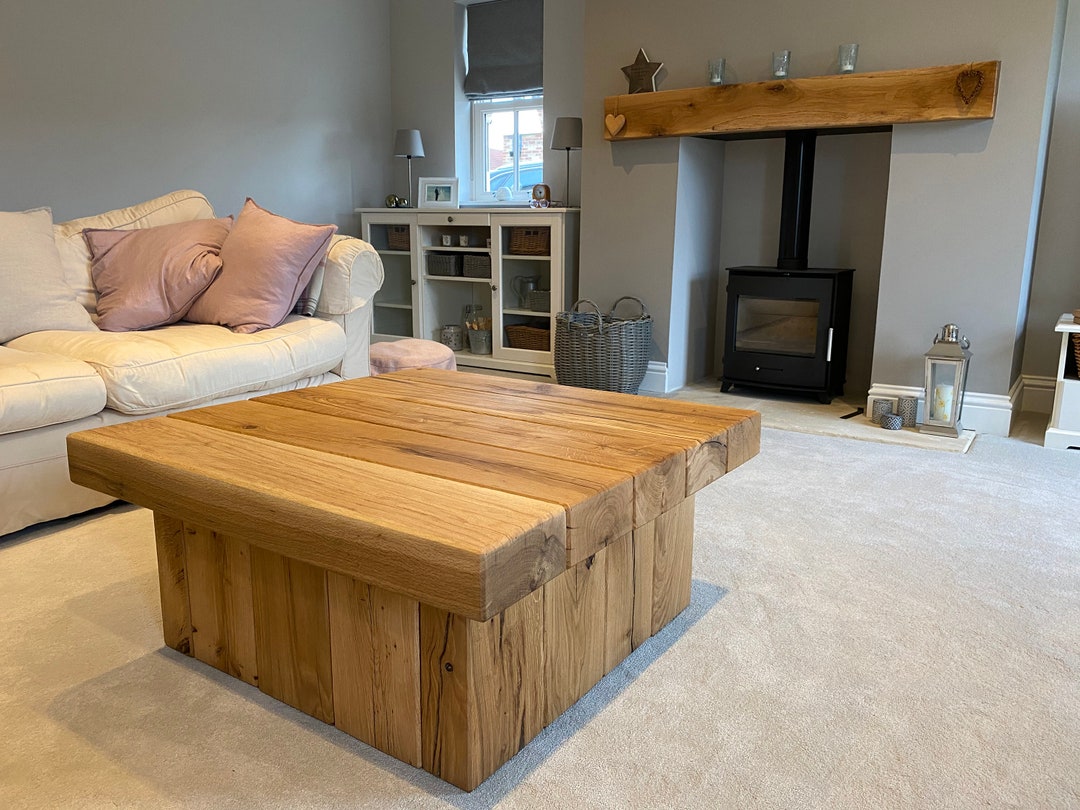 Hand-crafted Square Oak Sleeper Coffee Table With Pedestal Base ...