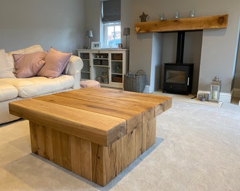 Hand-crafted Chunky Oak Sleeper Coffee Table Wax Finish | Etsy