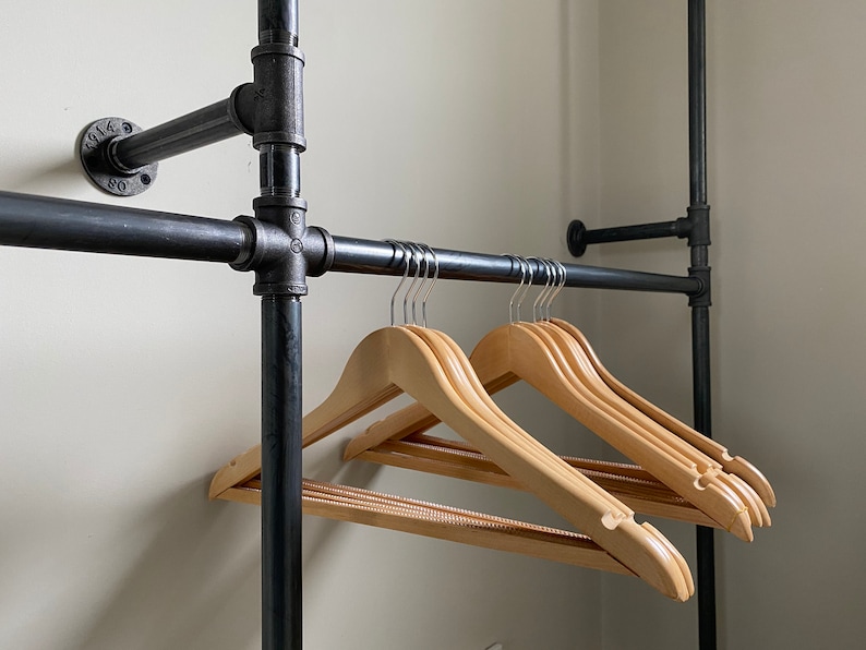 Urban Living Industrial Black Clothes Rail With Wooden Oak | Etsy