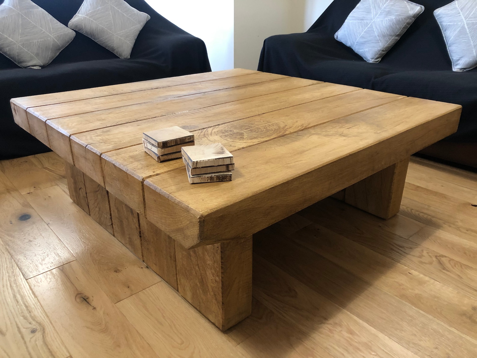 Hand-crafted Chunky Oak Sleeper Coffee Table Wax Finish | Etsy