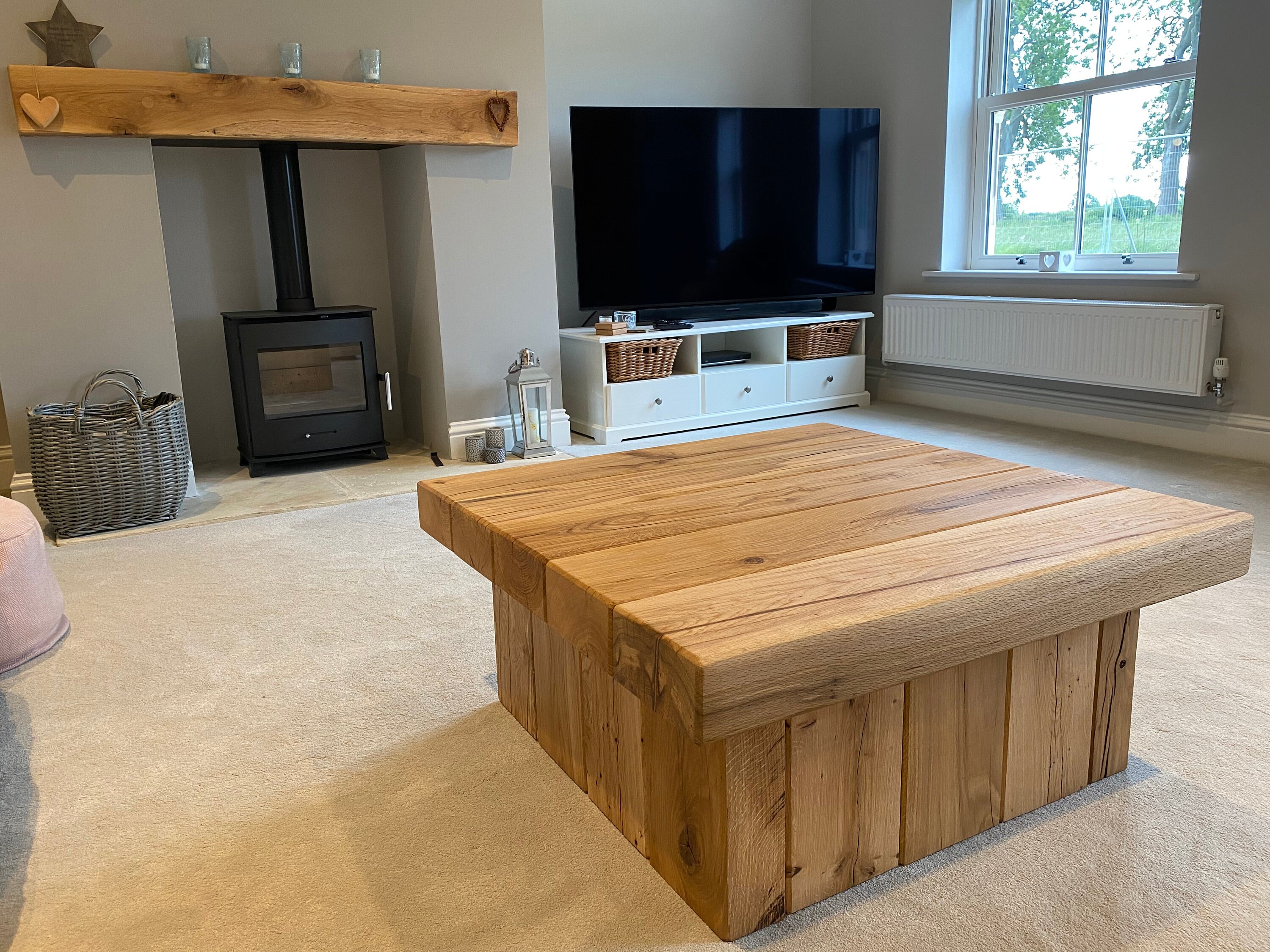 Hand-crafted Square Oak Sleeper Coffee Table With Pedestal Base ...