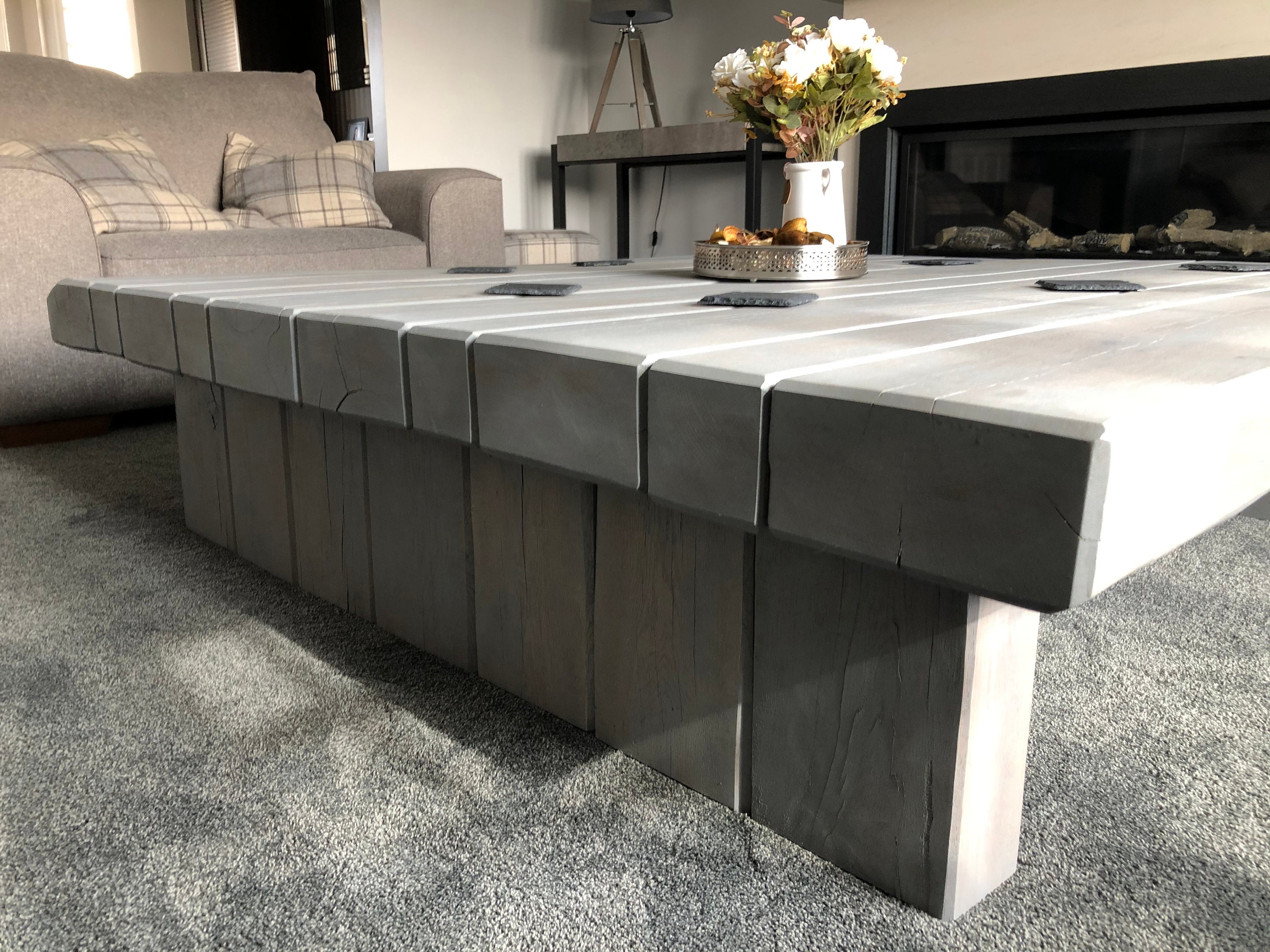 Farmhouse Grey Oak Sleeper Square Coffee Table Handmade to - Etsy UK