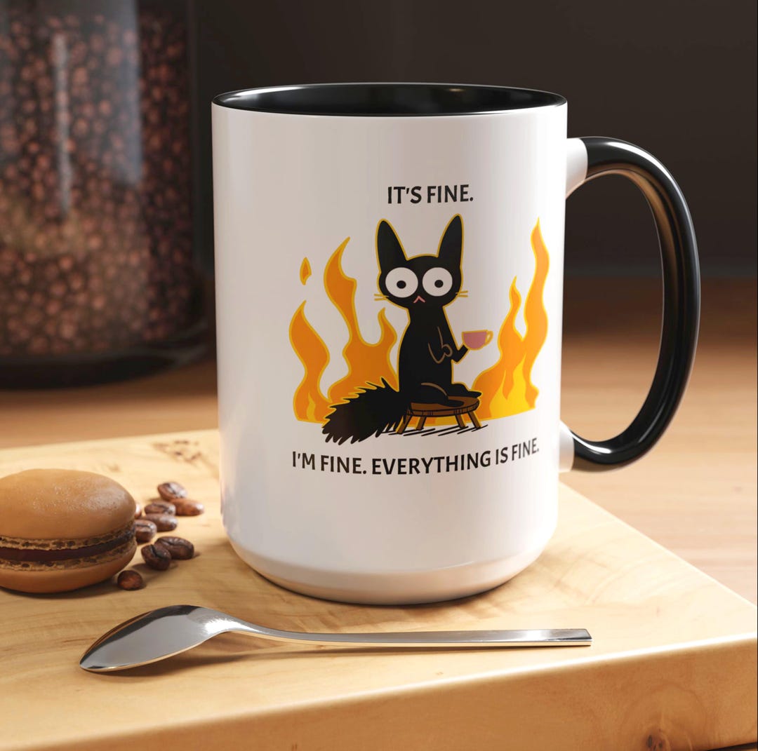 Funny Cat Mug This is Fine Cat Meme Mug Black Cat Gifts This is Fine ...