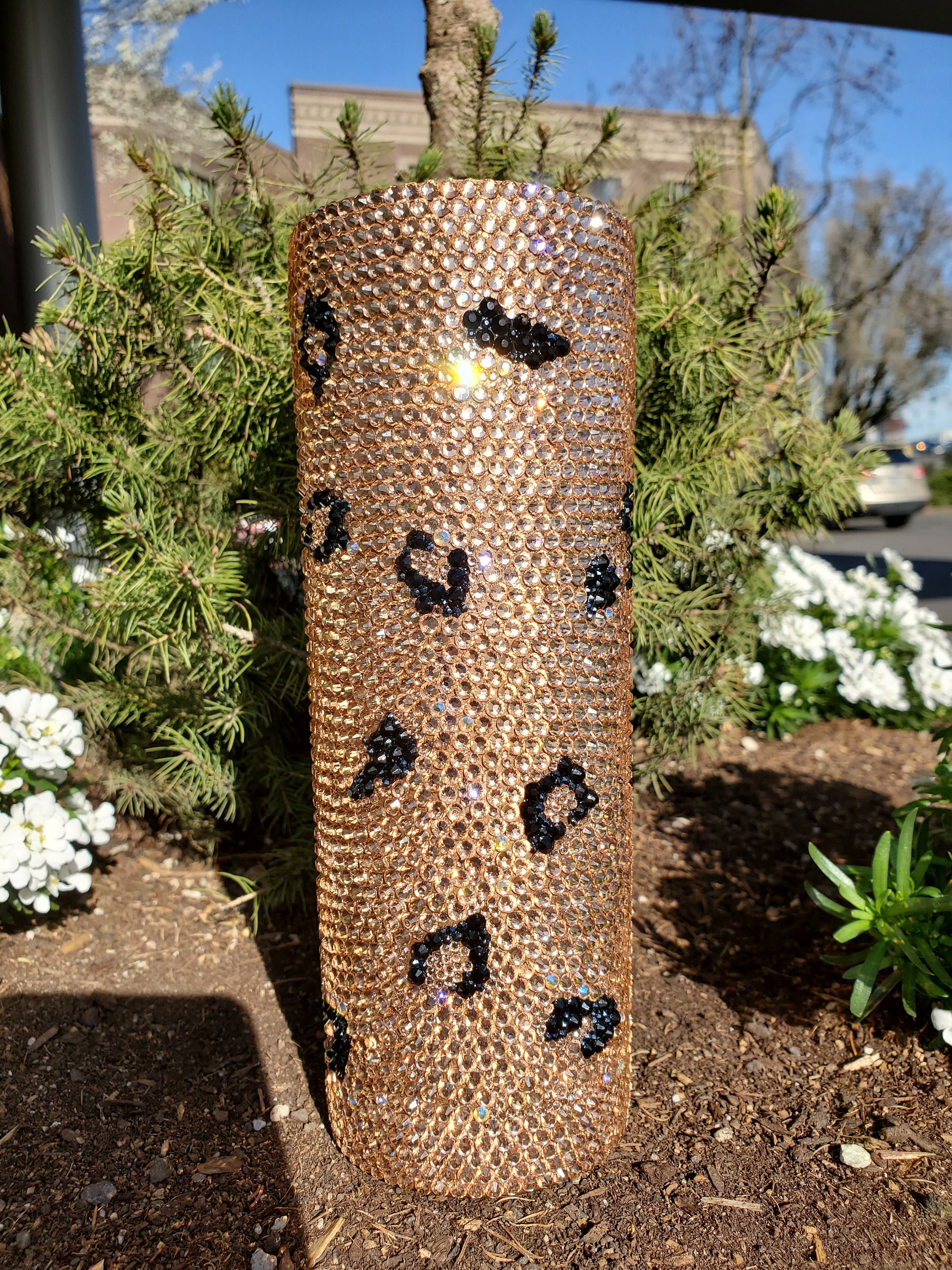 Rhinestone Leopard Print Tumbler Rose Gold - Etsy