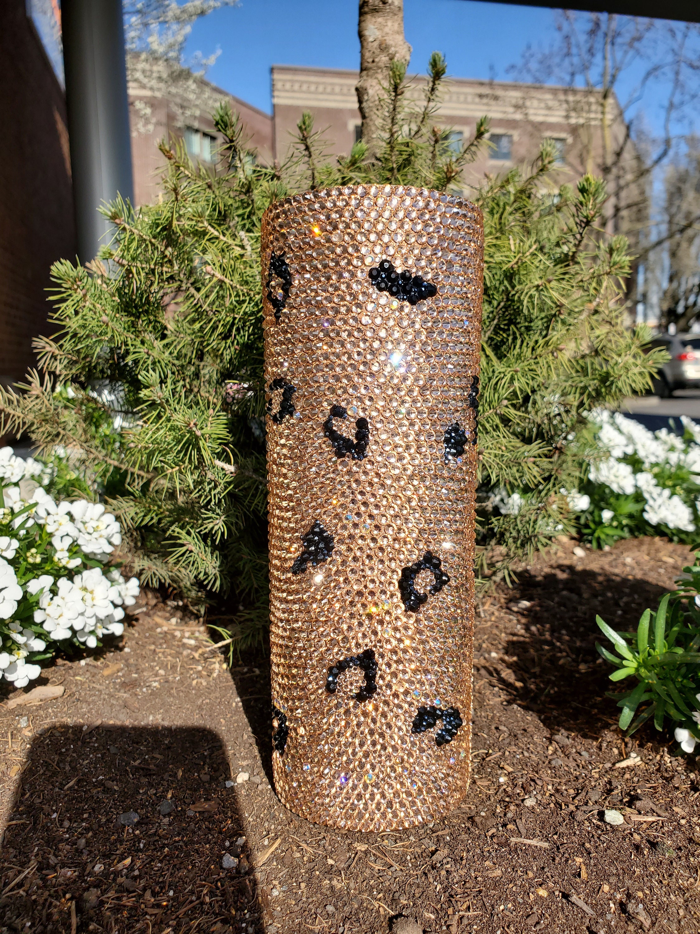 Rhinestone Leopard Print Tumbler Rose Gold - Etsy