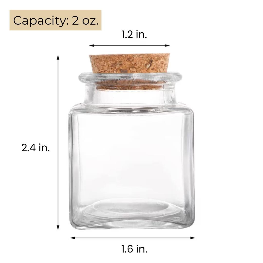 2 Oz Tiny Square Glass Jars With Cork Lids – Mini Bottles for Spices ...