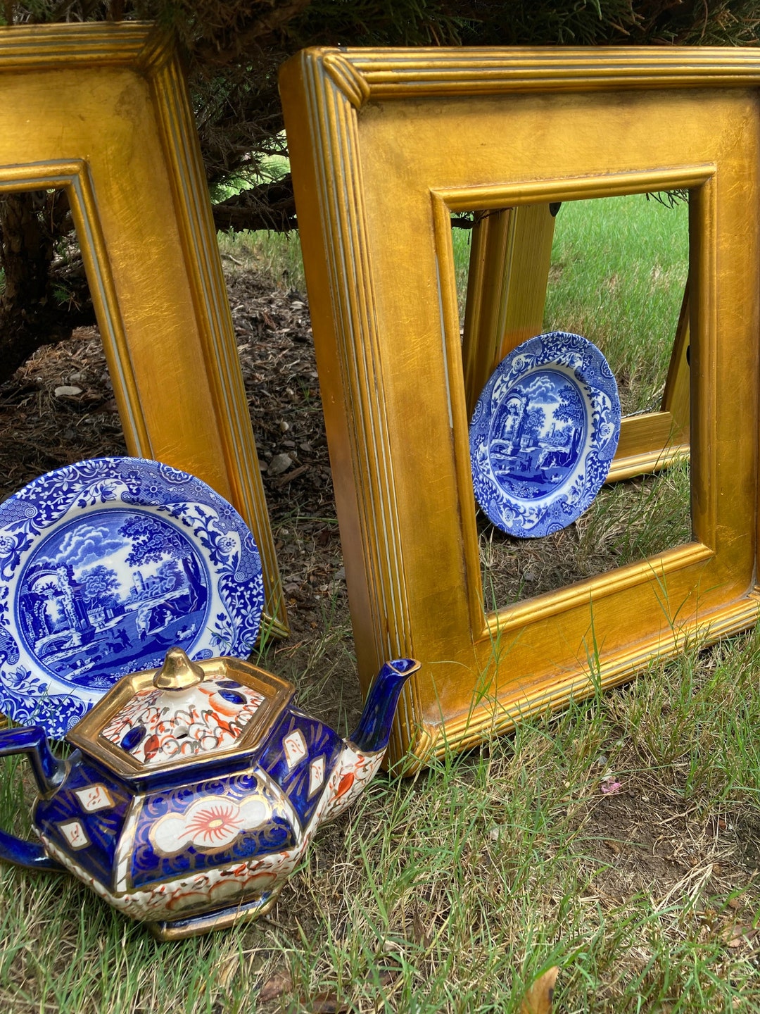 Artsy Art Picture Frames, Flat Picture Frames, Set of 3 Golden Wooden ...