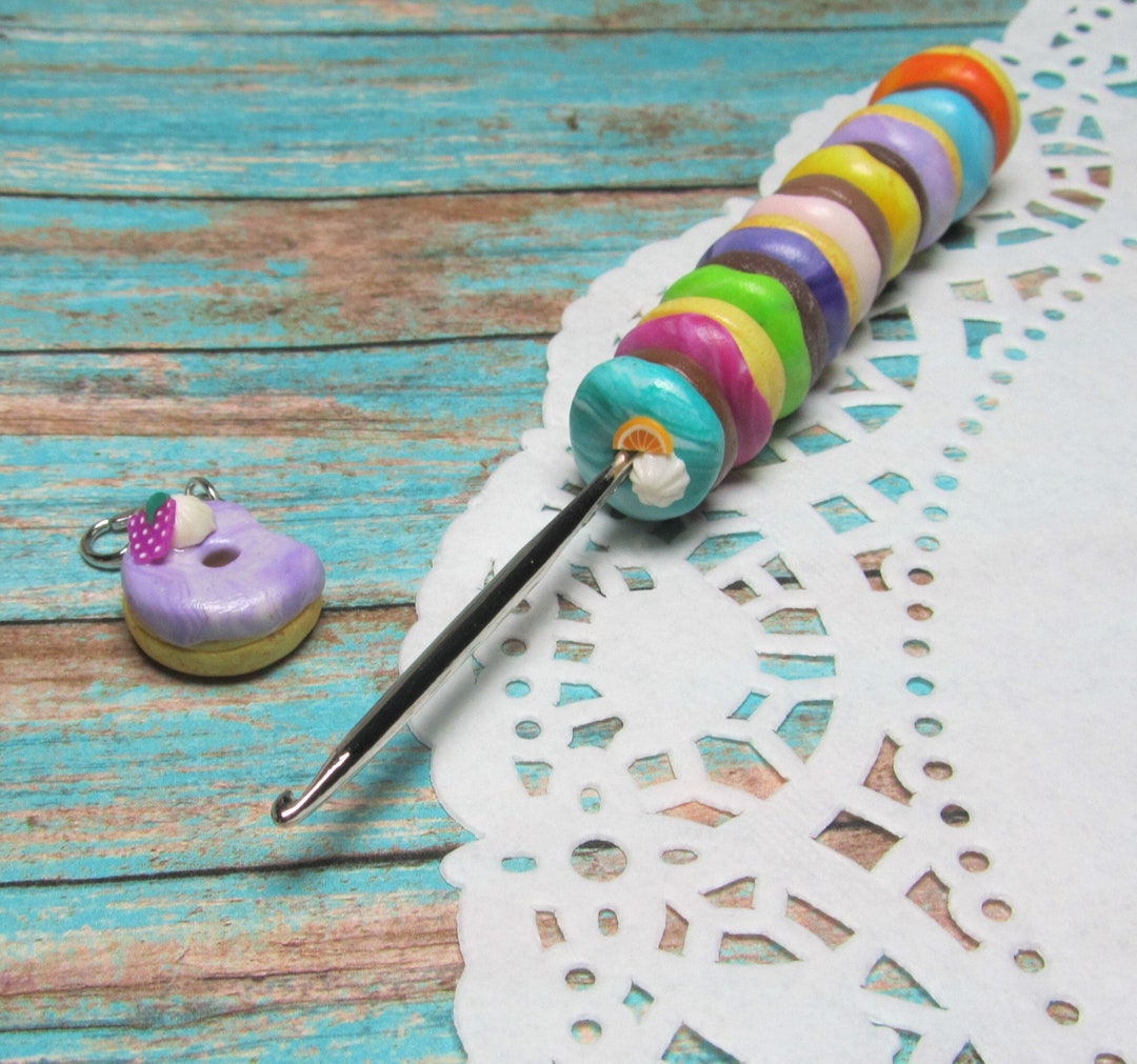 Donut Crochet Hook With Stitch Marker, Polymer Clay Crochet Hook ...