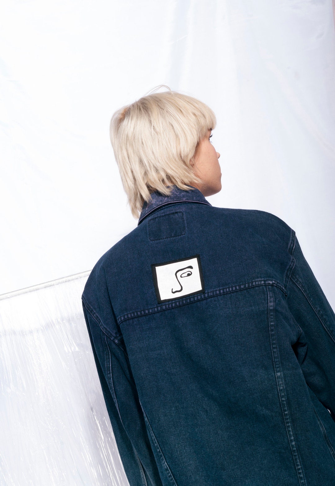 Reworked Vintage Overdyed Denim Jacket W Weird Face Patch 90s Jean ...