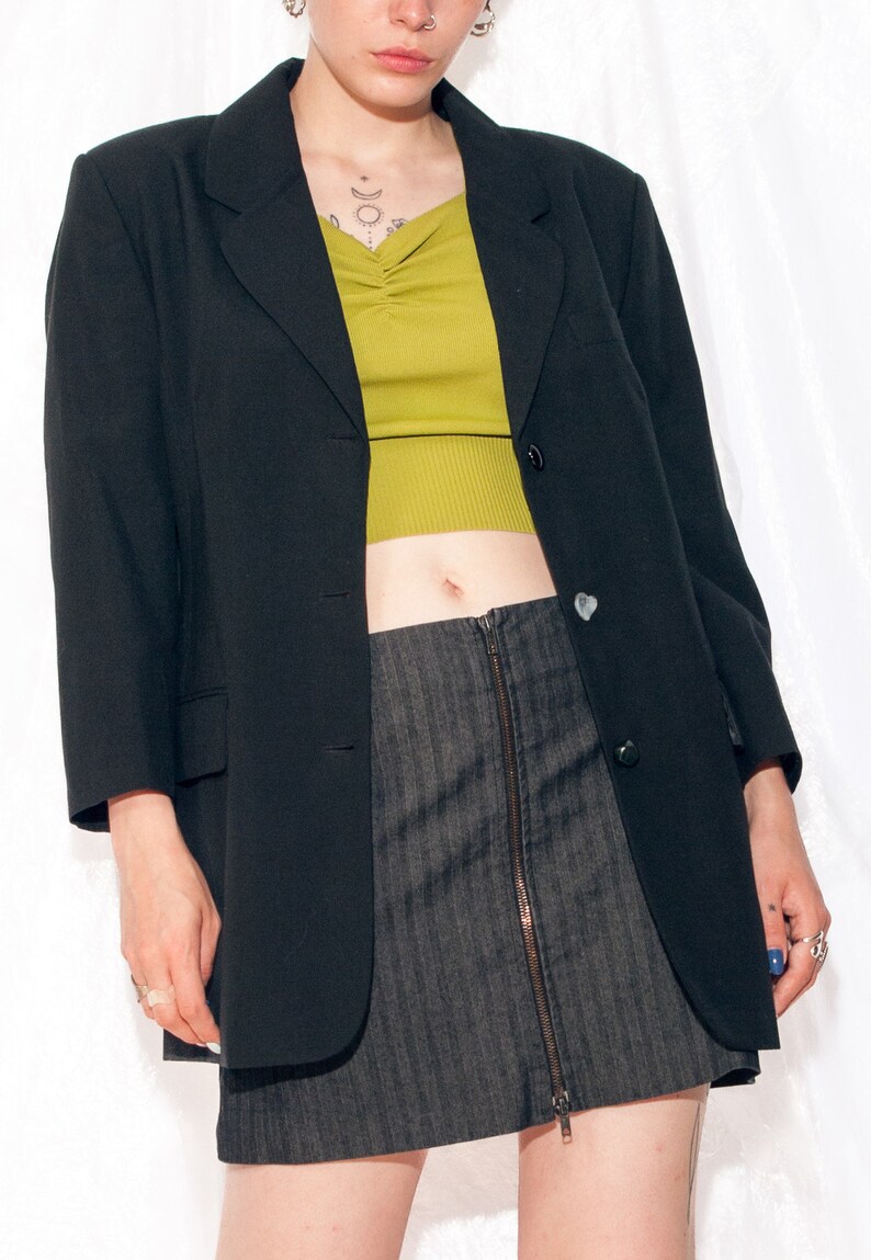 Vintage Blazer 80s Reworked Weird Face Graphic Patch Jacket in Black ...