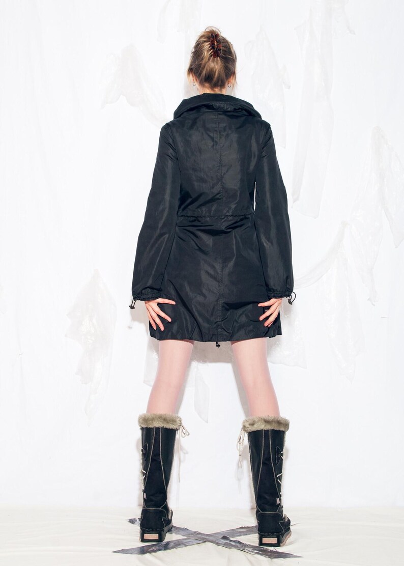 Vintage Parachute Jacket Y2K Trench Coat in Black 2000s Chunky Gorpcore ...