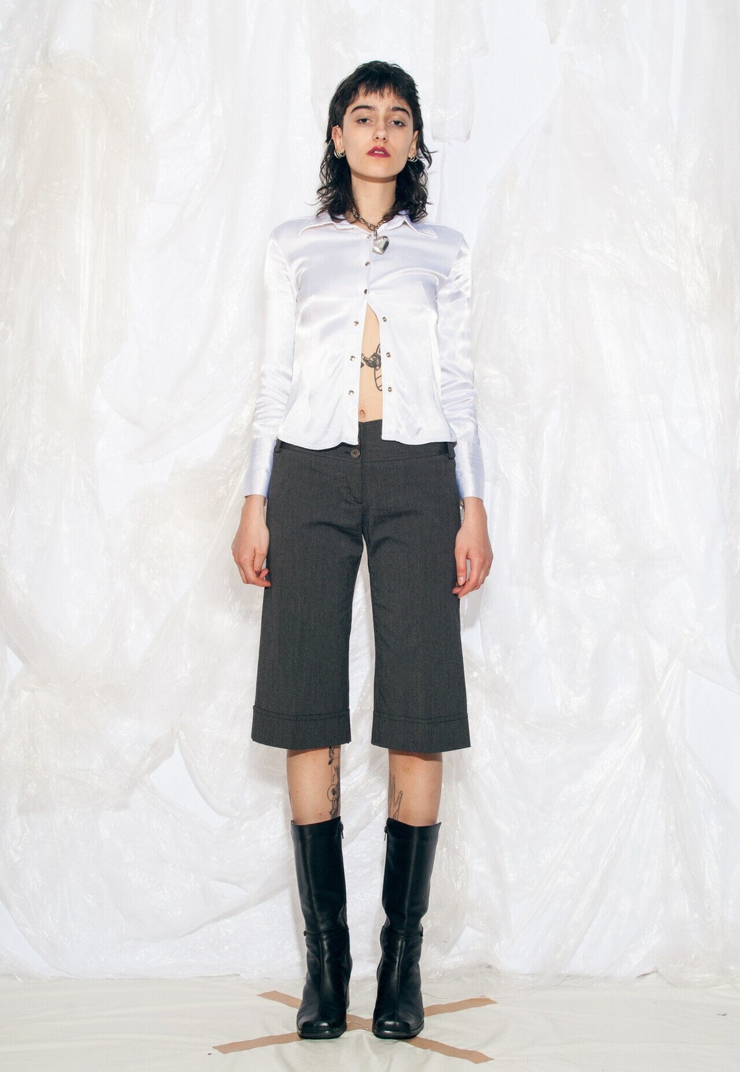 Vintage Y2K Wide Leg Office Siren Capri Pants in Grey 2000s Corporate ...