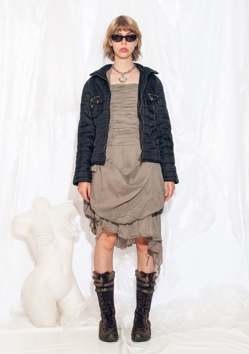 Jaqueta puffer vintage Y2K acolchoada preta, estilo corta-vento dos ...