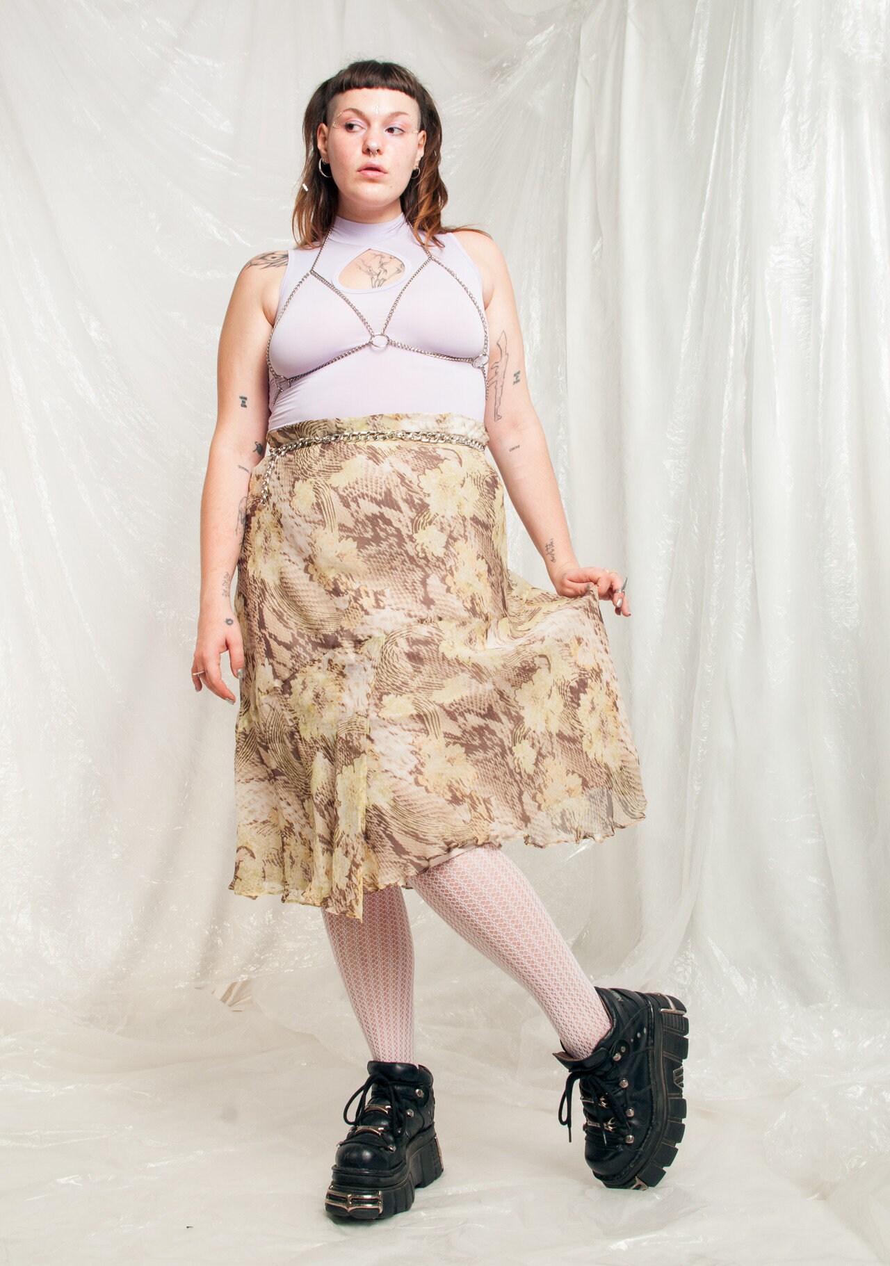Vintage Skirt Y2K Fairy Midi in Beige Silk 2000s Frilly Sheer Skirt ...