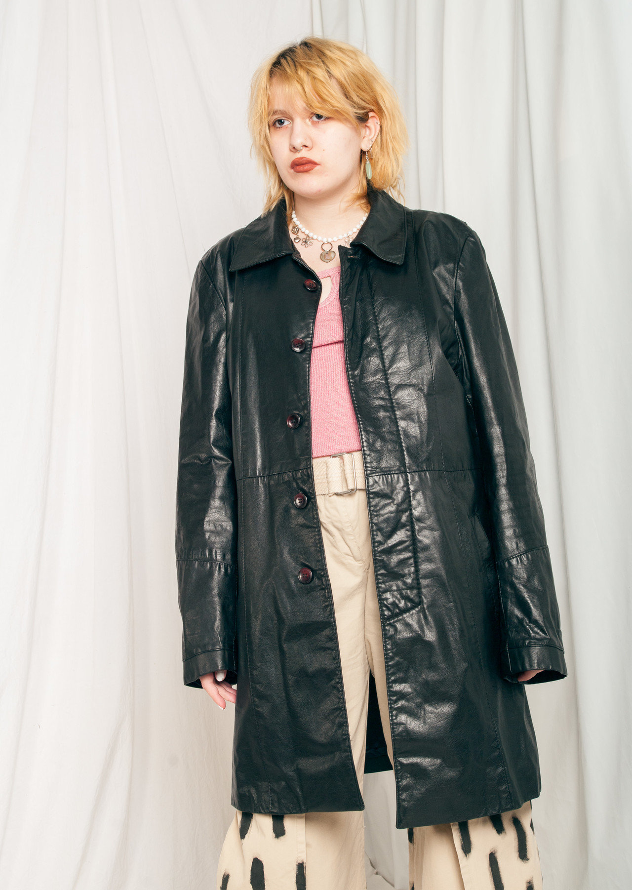 Vintage Leather Coat 90s Matrix Unisex Long Jacket in Black 1990s Boxy ...