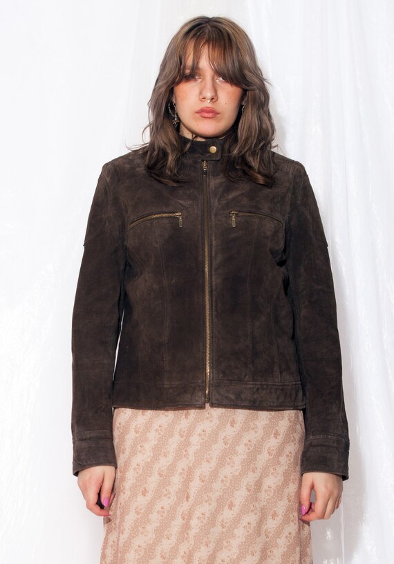 Vintage Leather Jacket Y2K Racing Real Suede Slim Mot… - Gem