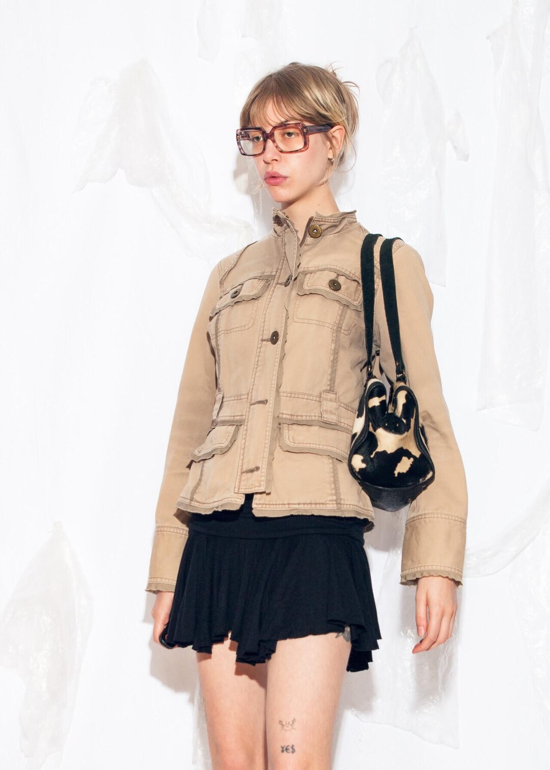 Vintage Y2K Blazer Jacket in Beige 2000s Fairycore Grunge Style Coatie ...