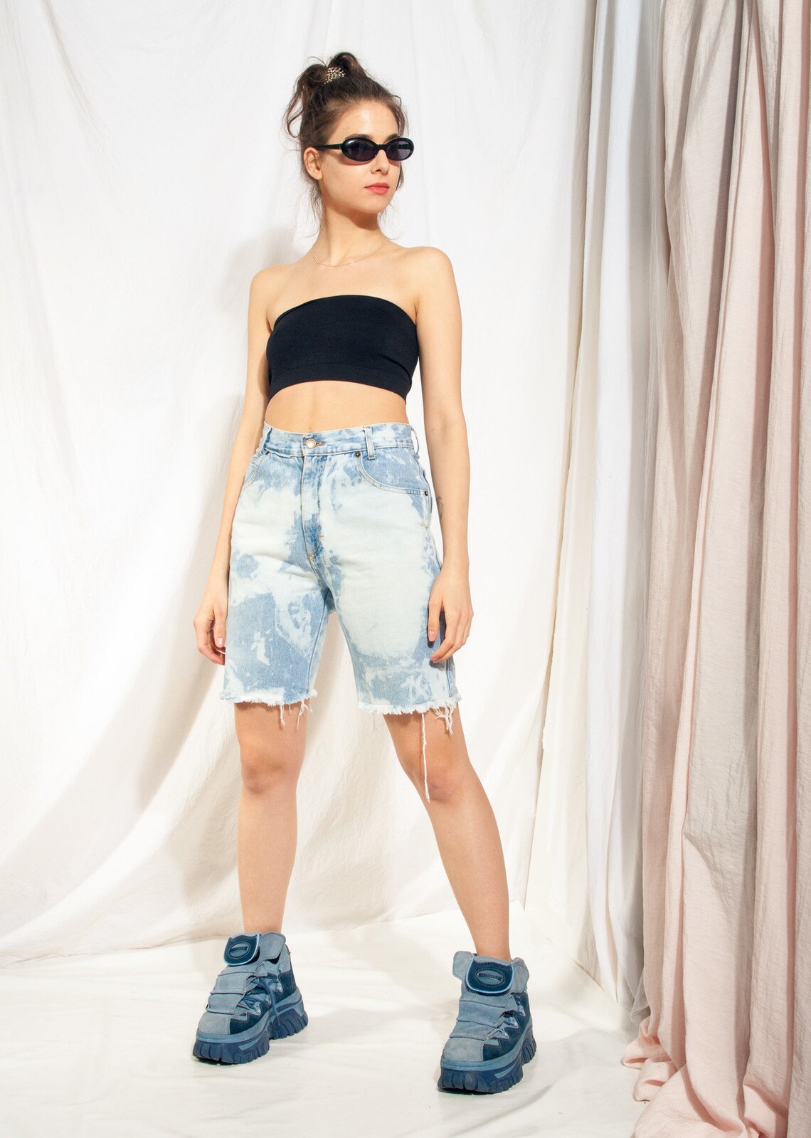 Vintage Denim Shorts 90s Reworked Acid Bleached Cropped | Etsy