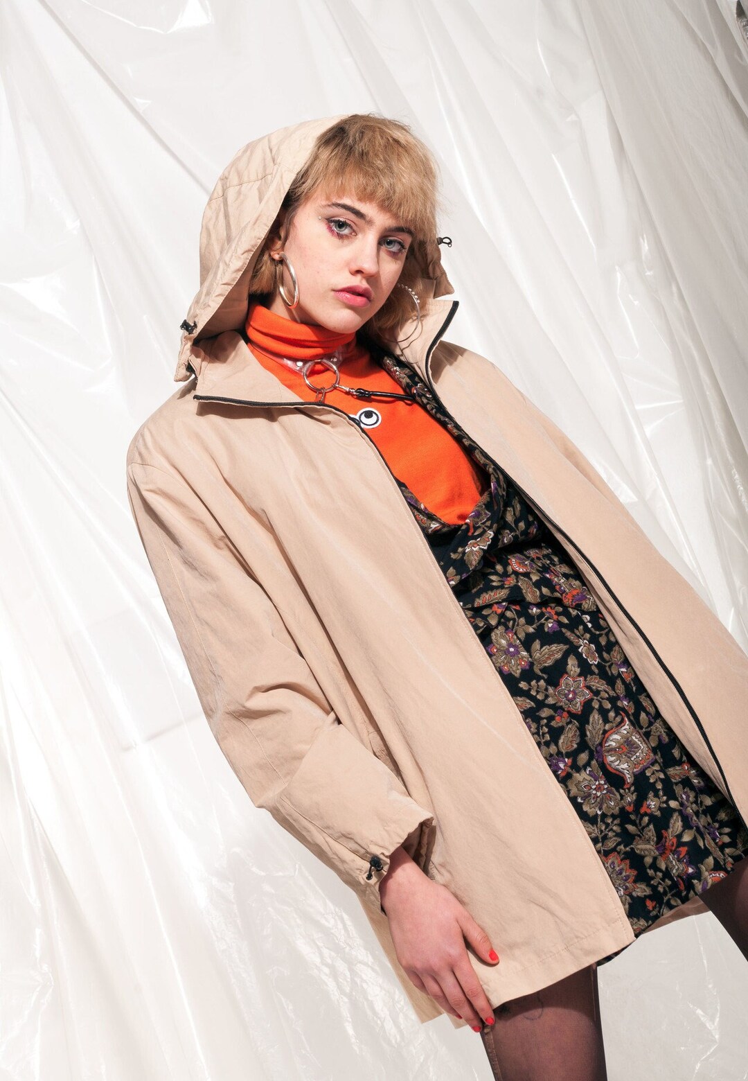 Vintage Jacket 90s Minimalist Beige Windbreaker Parka Coat 1990s Rave ...