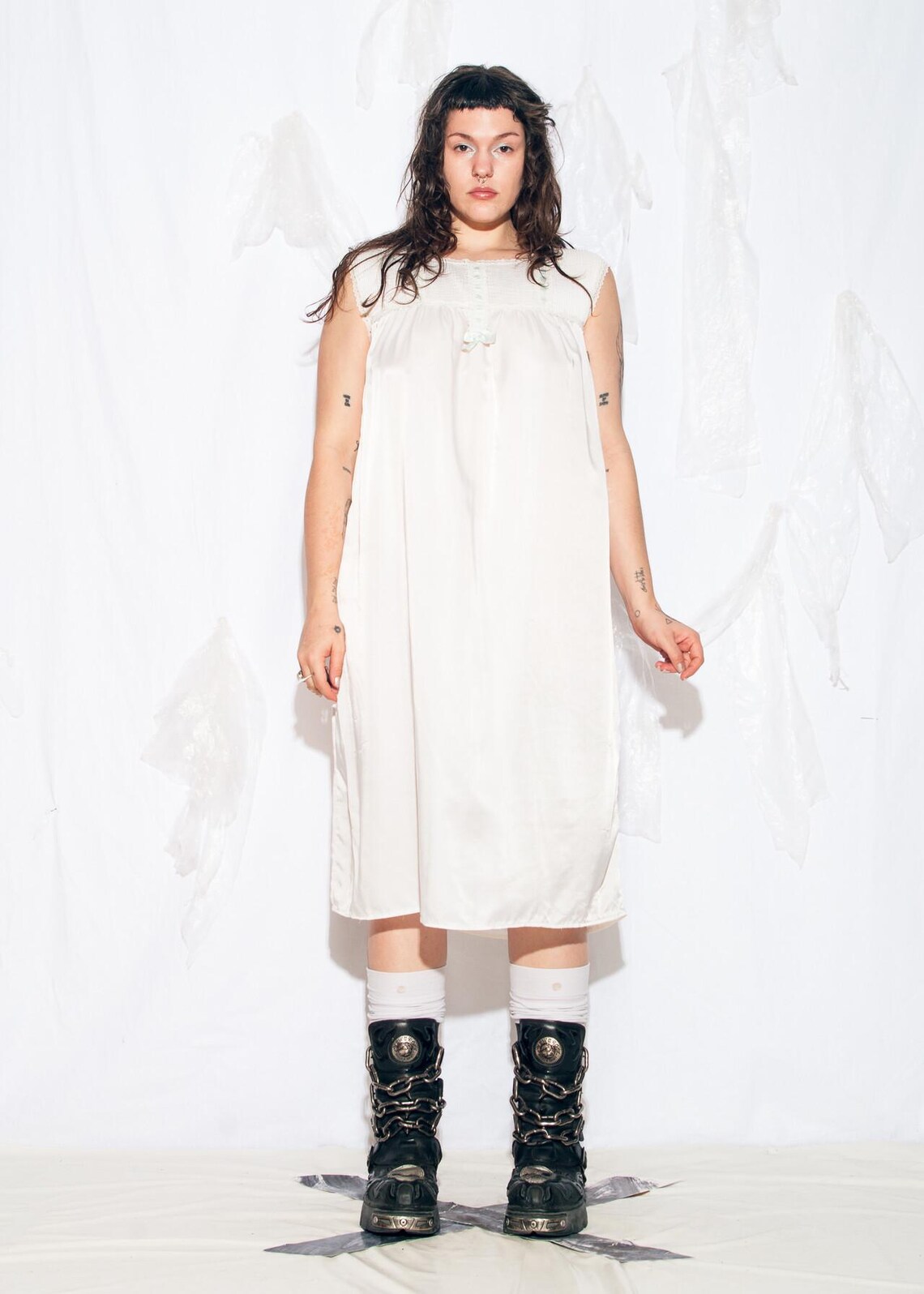 Vintage 50s Satin Slip Dress in White - 1950s Coquette Style Nightgown ...
