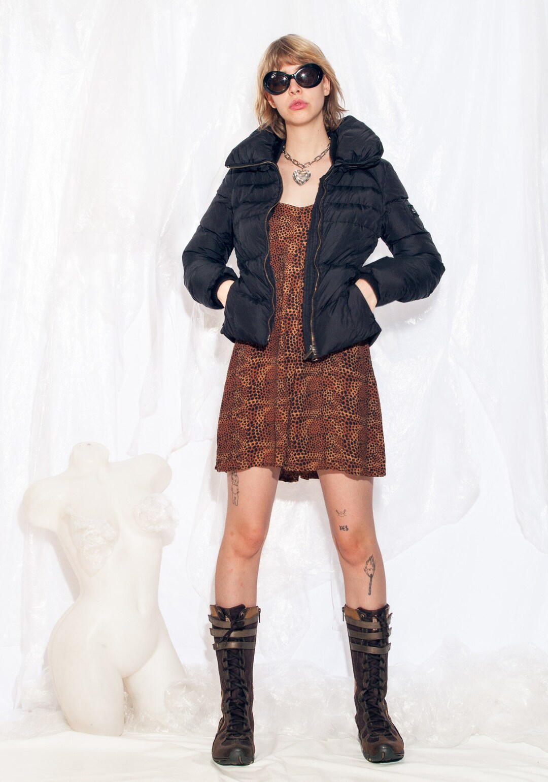 Vintage Y2K Puffer Jacket in Black 2000s Fitted Winter Coat - Etsy