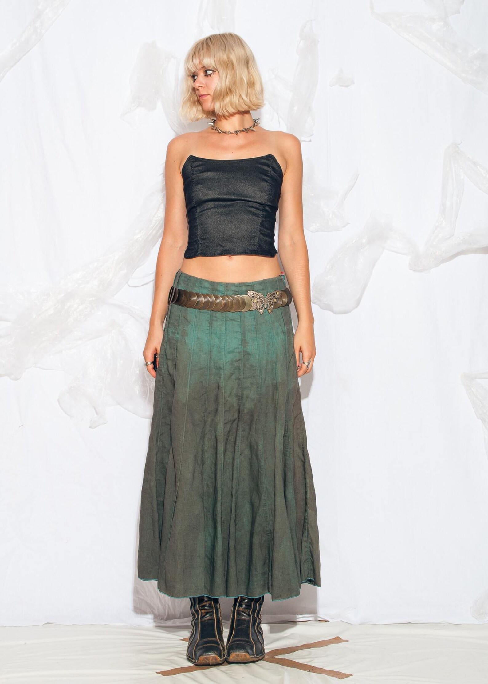 Vintage Y2K Linen Maxi Skirt in Mud Wash Brown Overdyed 2000s ...