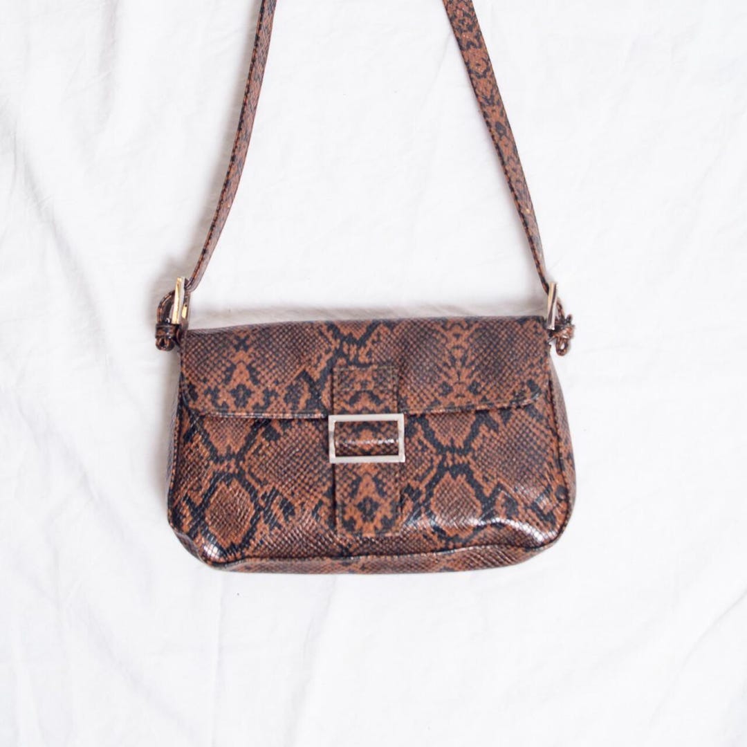 Vintage Y2K Snake Print Shoulder Bag in Brown - 2000s Grunge Handbag ...