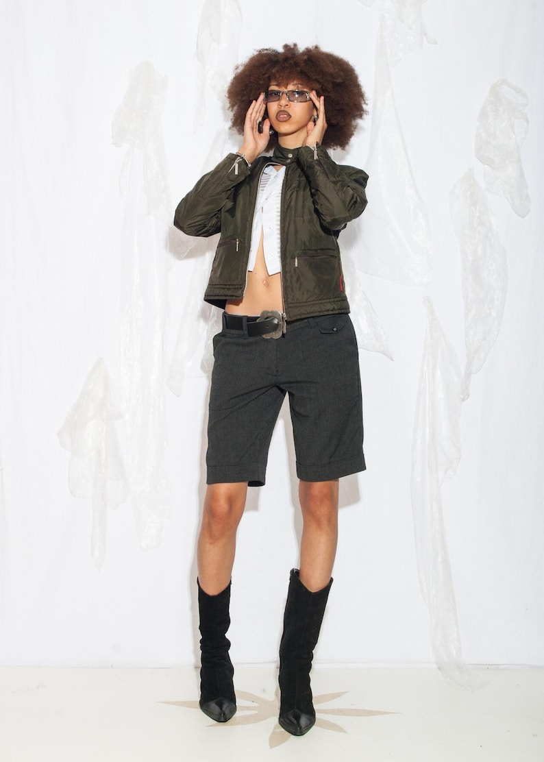 Vintage Y2K Bomber Jacket in Khaki - 2000s Inwear Slim Fit Sporty ...