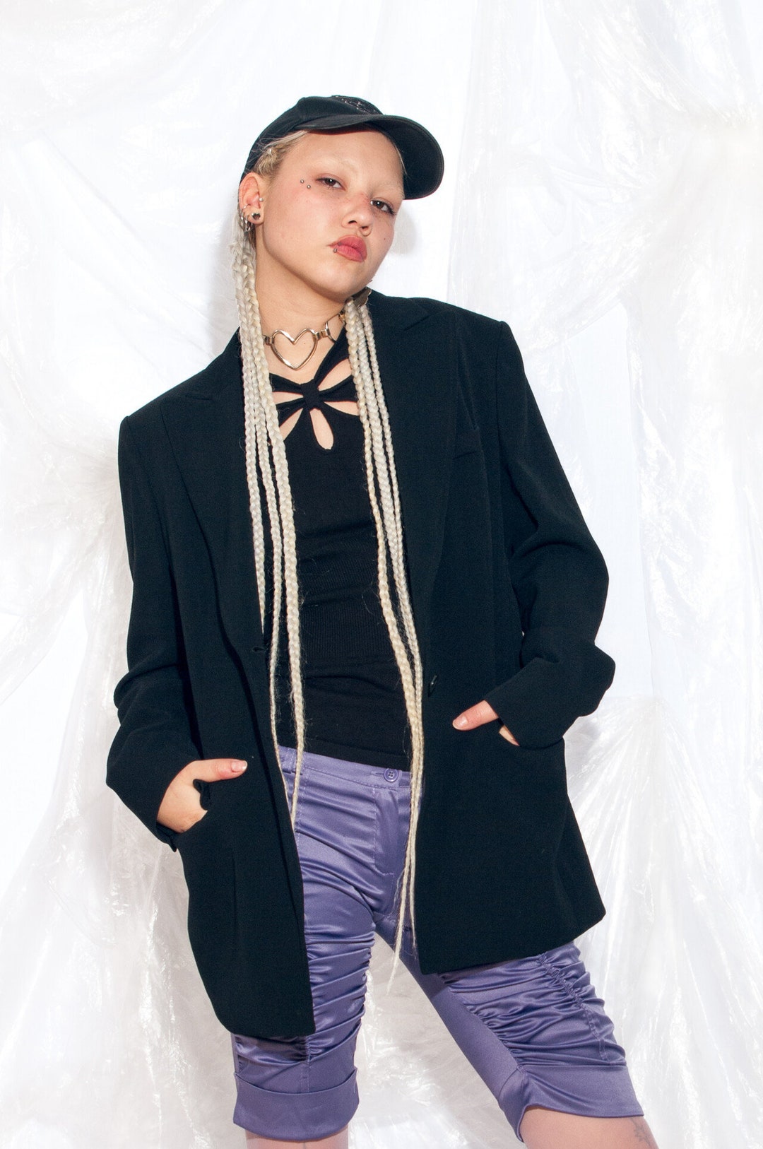 Vintage Y2K Long Blazer in Black Wool Oversized 2000s Dark Academia ...