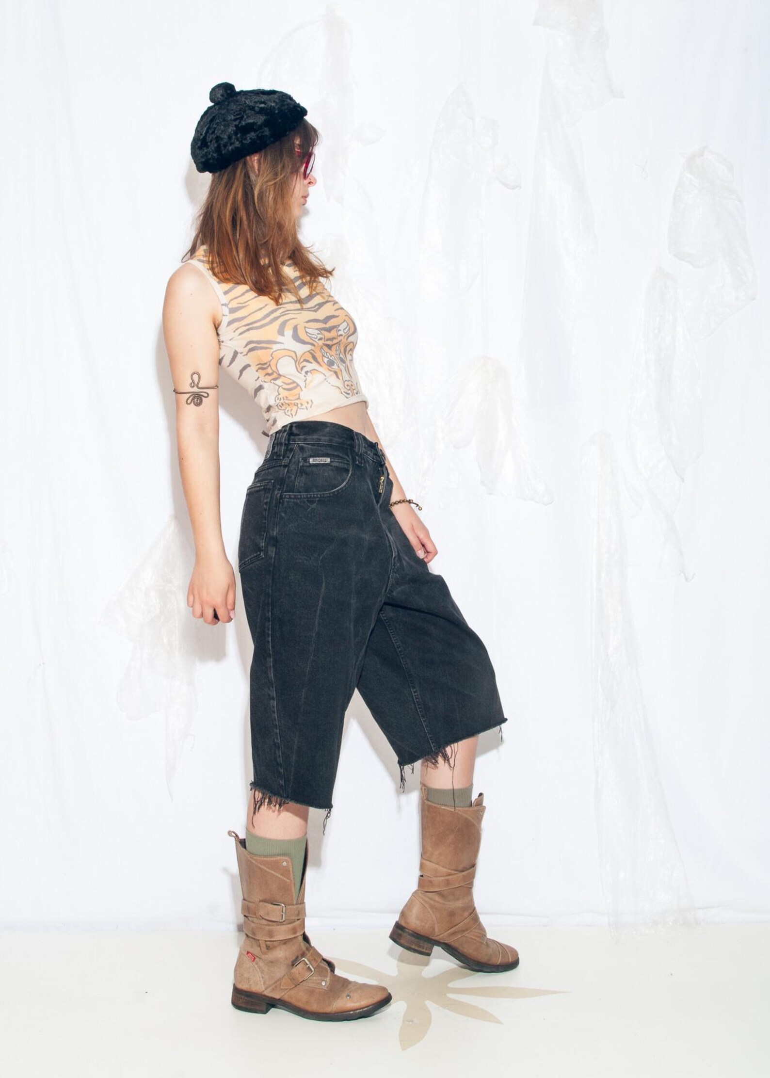 Vintage 90s Denim Shorts in Black - 1990s Angels Wide-leg Jorts - Y2K ...