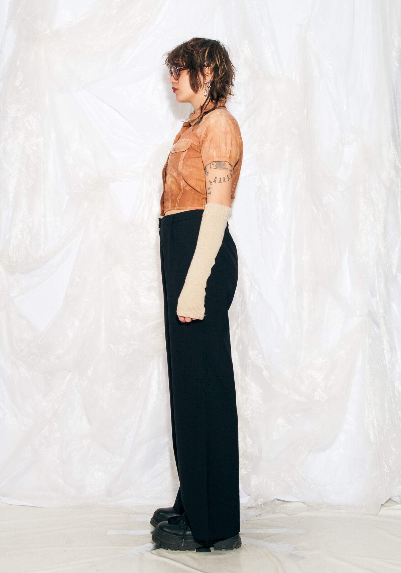 Vintage 90s Reworked Crop Top in Tie-dyed Brown Cotton 1990s Short ...