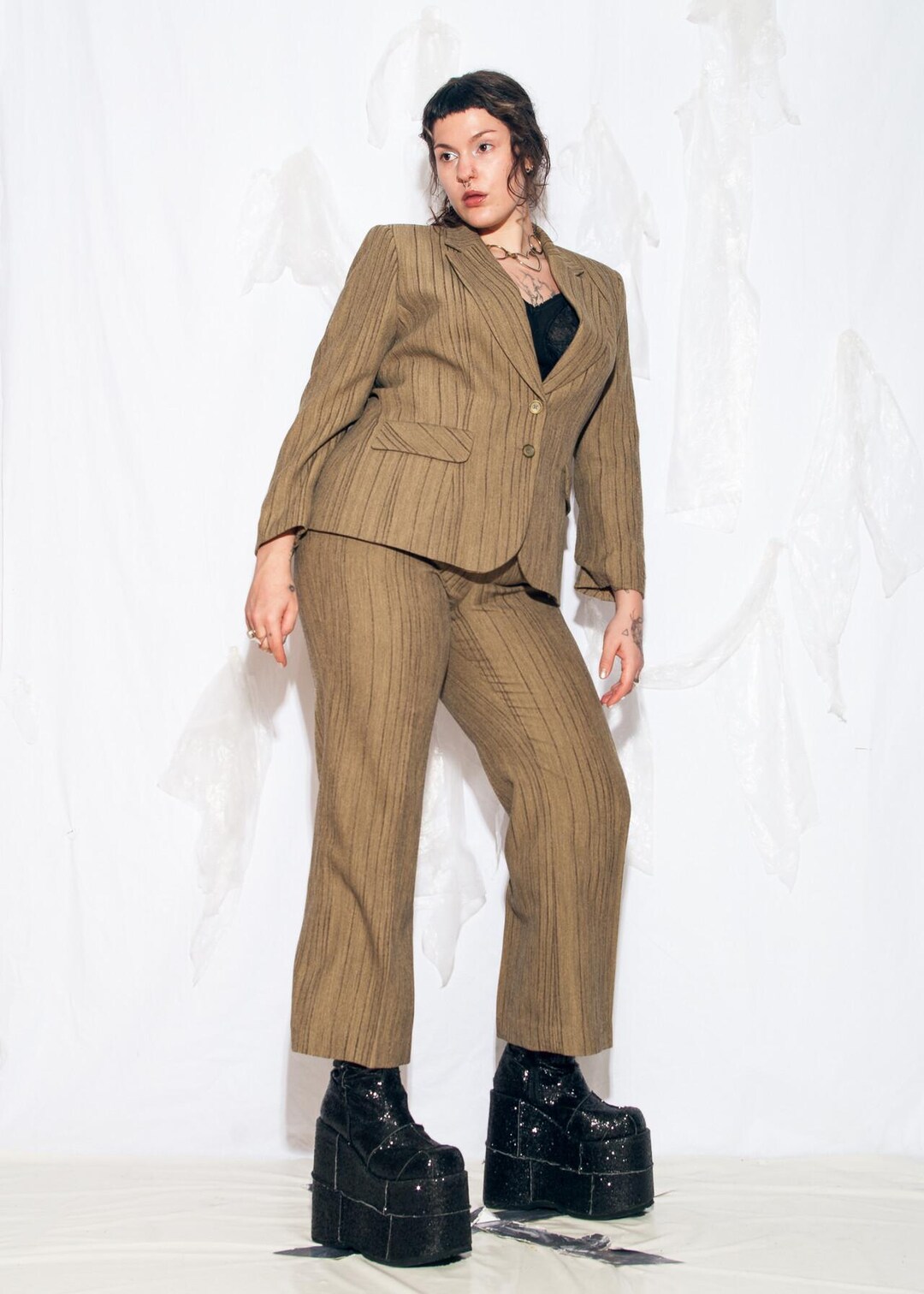 Vintage Y2K Office Siren Blazer Suit Set in Brown - 2000s Corporate ...