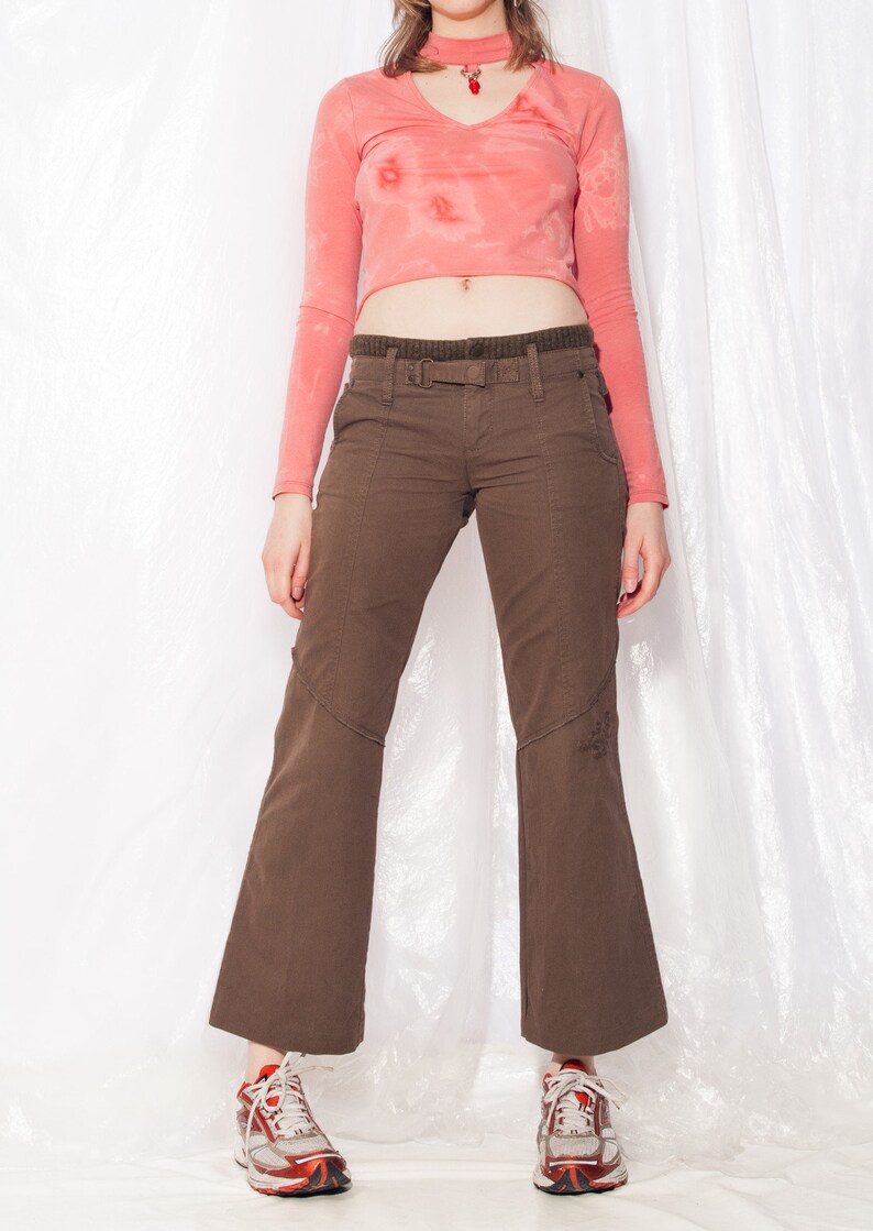 Vintage Cargo Pants Y2K Low Rise Flare Trousers in Brown 2000s Boot Cut ...