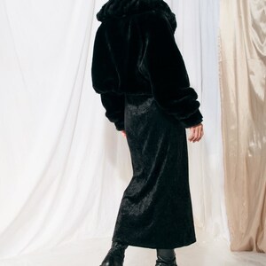 Vintage Faux Fur Coat 90s Rework Cropped Black Plush Jacket 1990s ...