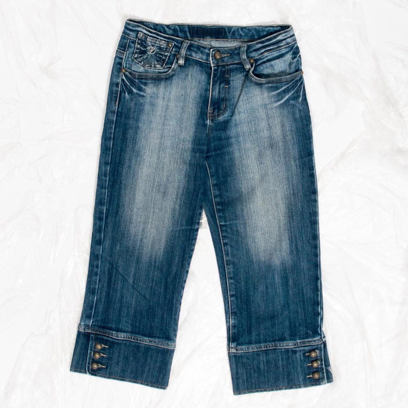 Vintage Y2K Capri Jeans in Stonewashed Blue 2000s Low Rise Denim Short ...