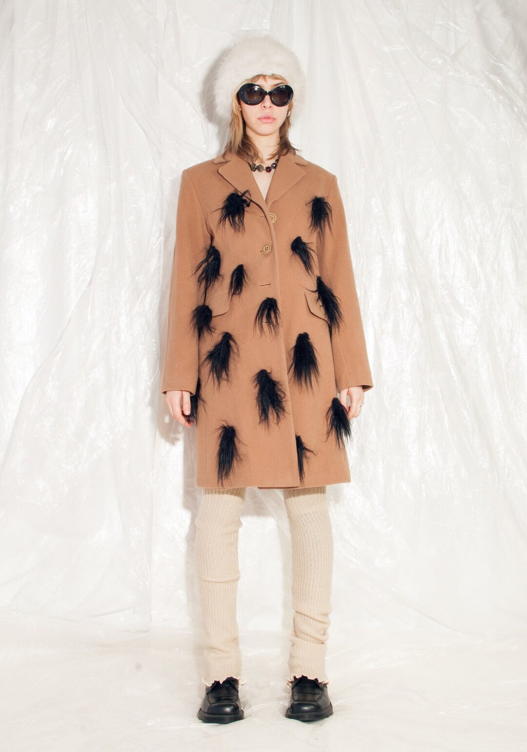 Vintage Faux Fur Coat 90s Reworked Wool Overcoat in Brown 1990s Y2K ...