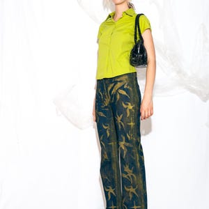 Reworked Vintage Y2K Flare Jeans in Hand Painted Green Blue - 2000s ...