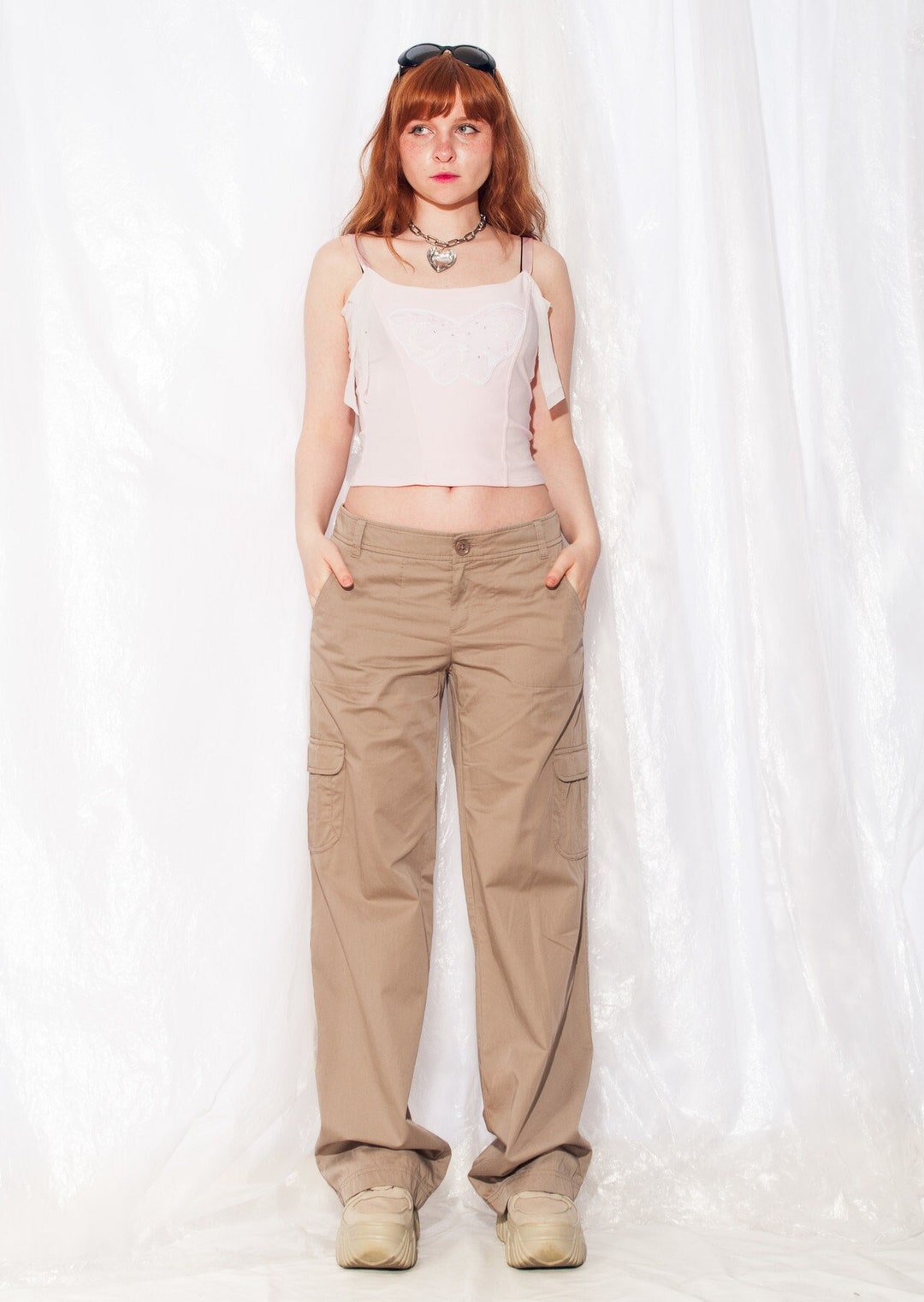 Vintage Cargo Trousers Y2K Wide Leg Gorpcore Pants in Beige 2000s Rave ...