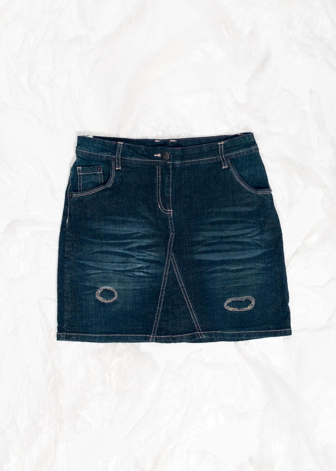 Vintage Y2K Denim Skirt in Blue Stonewashed - 2000s Low Rise Midi ...