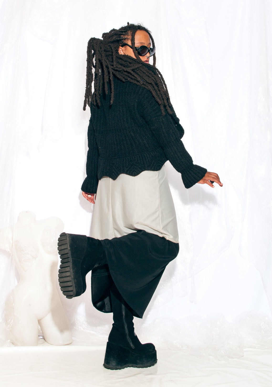 Vintage Y2K Cardigan in Black Knitted 2000s Fairycore Grunge Knit Top ...