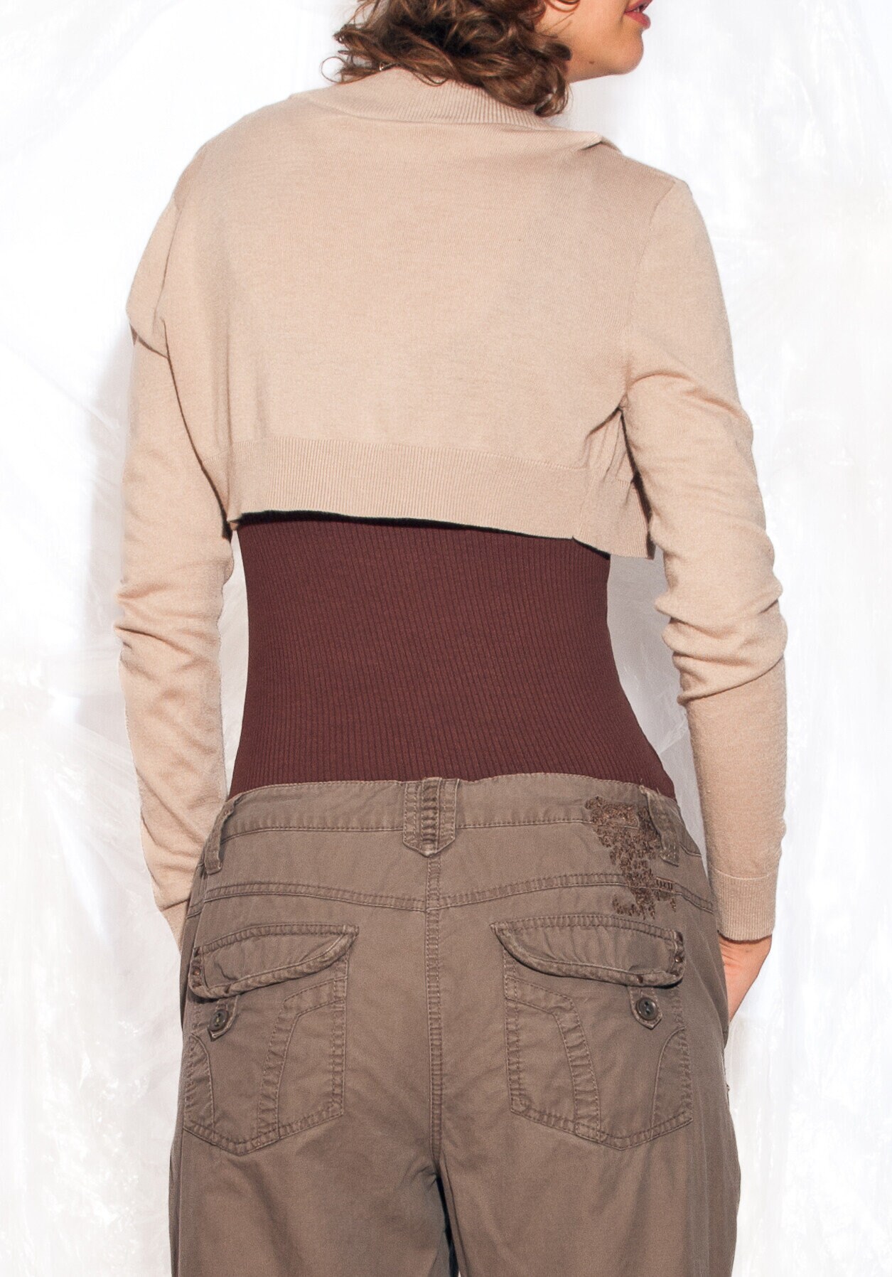 Vintage Y2K Bolero Crop Cardigan in Beige 2000s Preppy Long Sleeve Knit ...