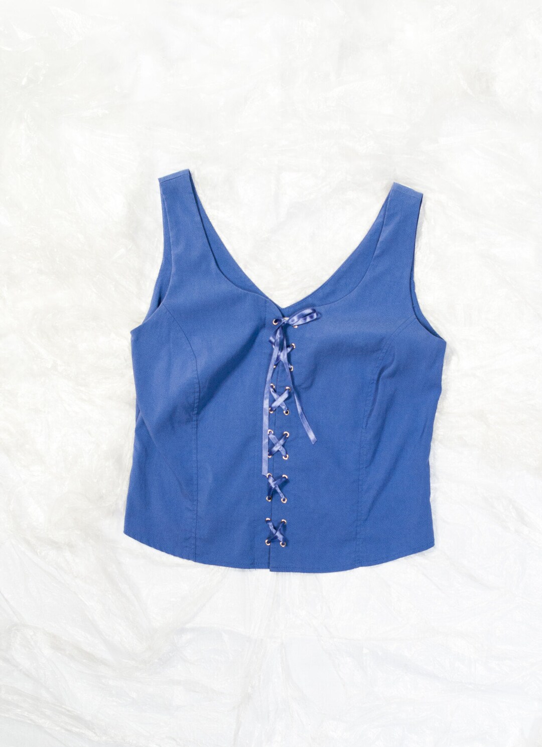 Vintage Y2K Lace-up Corset Top in Blue 2000s Fairycore Whimsigoth Tank ...