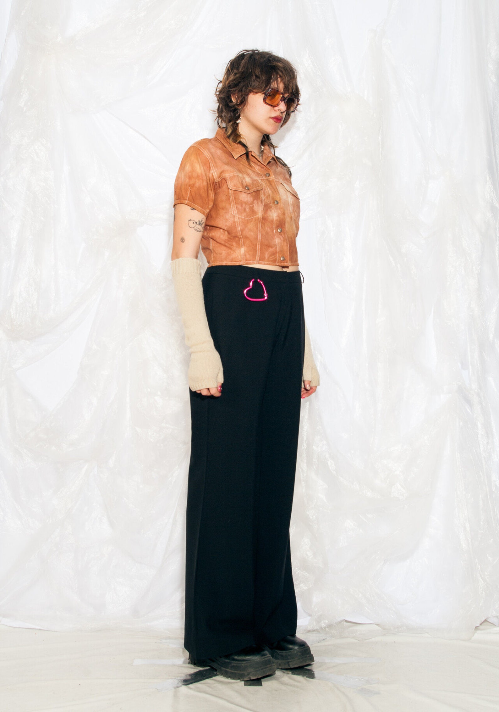 Vintage 90s Reworked Crop Top in Tie-dyed Brown Cotton 1990s Short ...