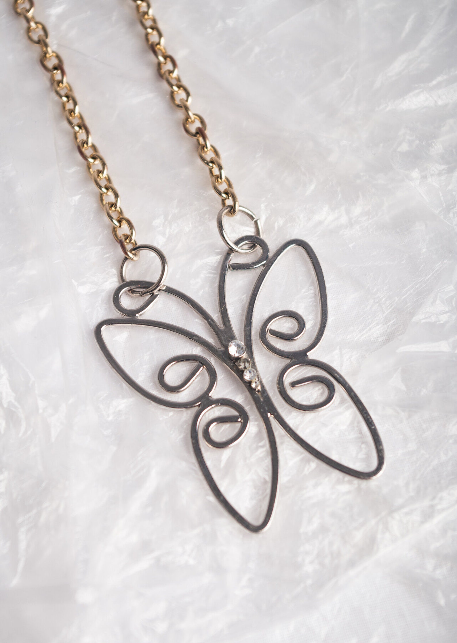 Reworked Vintage Y2K Butterfly Necklace in Gold 2000s Vintage Jewelry ...