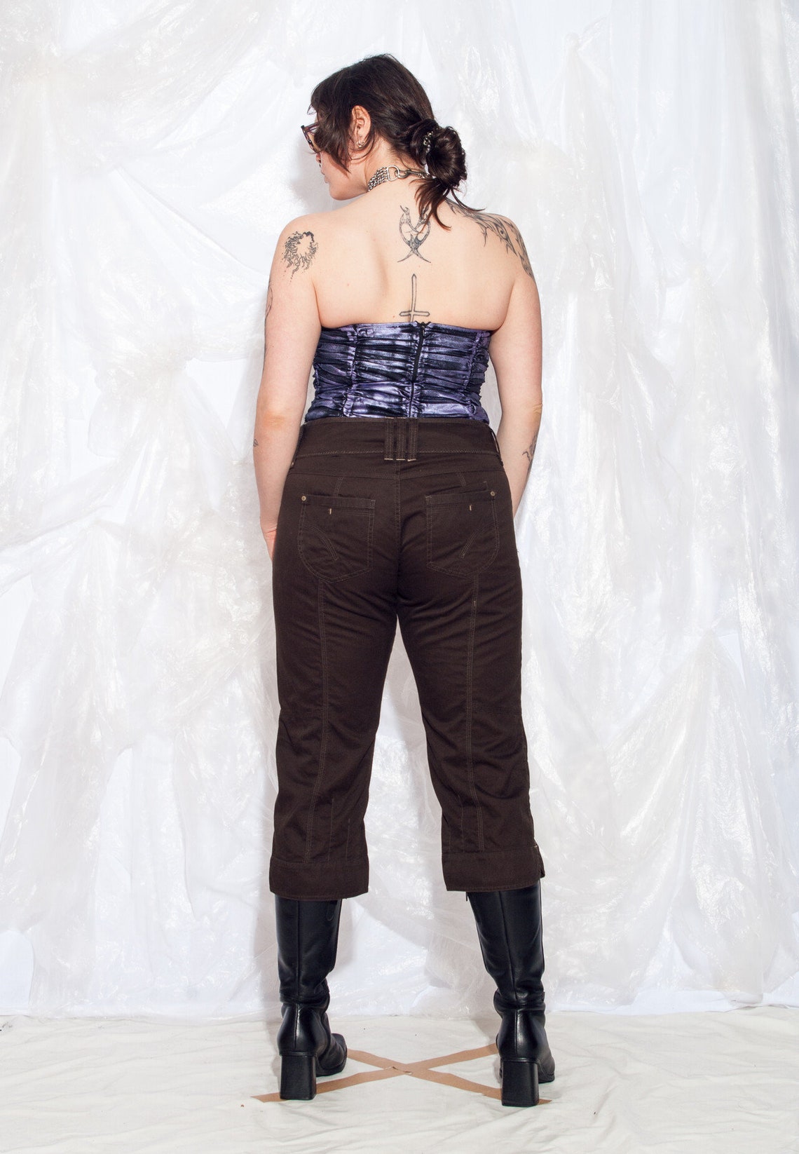 Vintage Y2K Capri Pants in Brown Cotton 2000s Middle Rise Short Capris ...