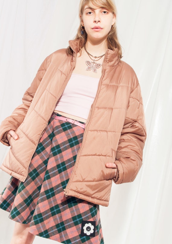 Vintage Puffer Jacket Y2K Puffed Coat in Brown 2000s … - Gem