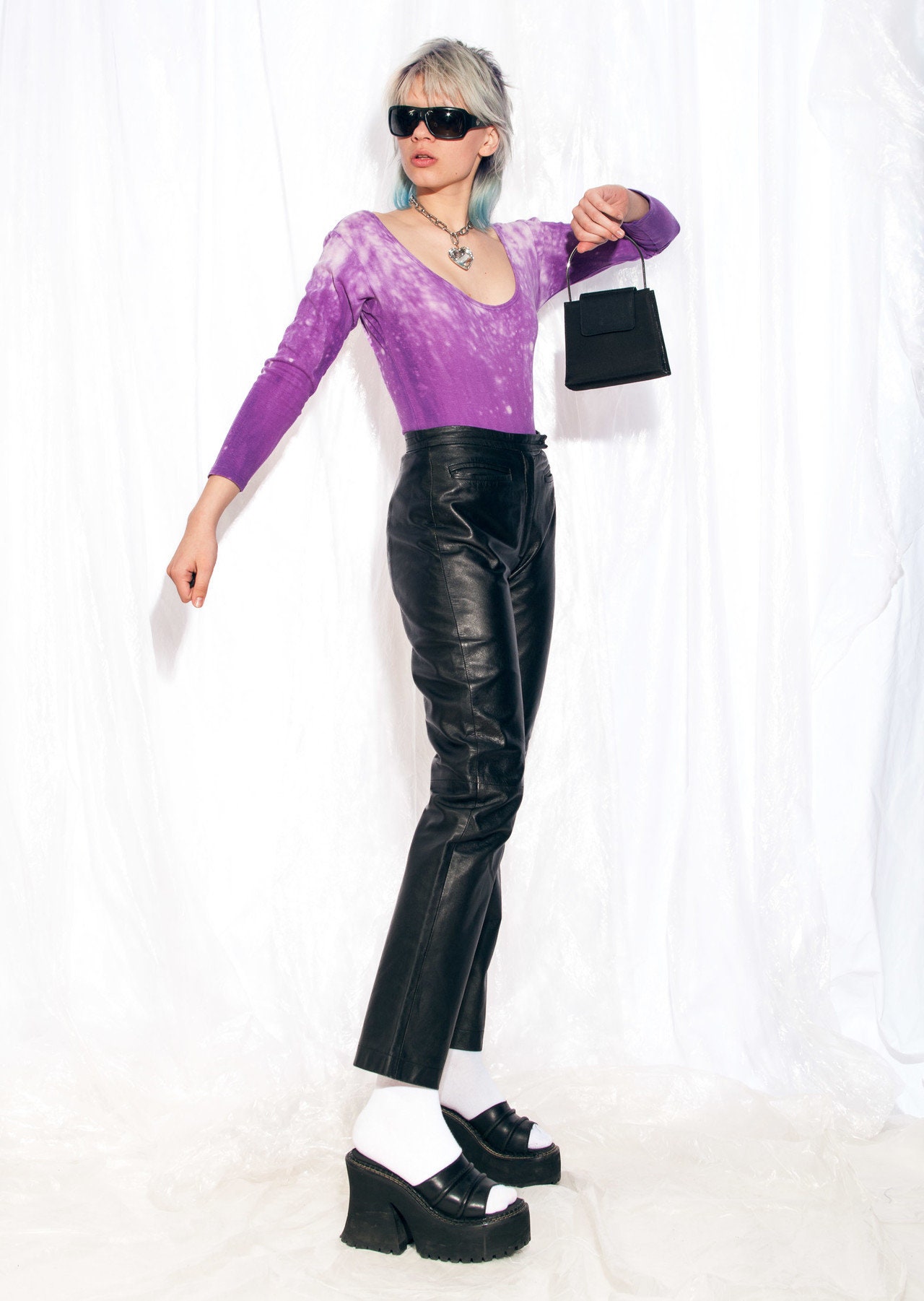 Vintage Bodysuit 80s Reworked Eat Acid Butterfly Body Purple 1980s