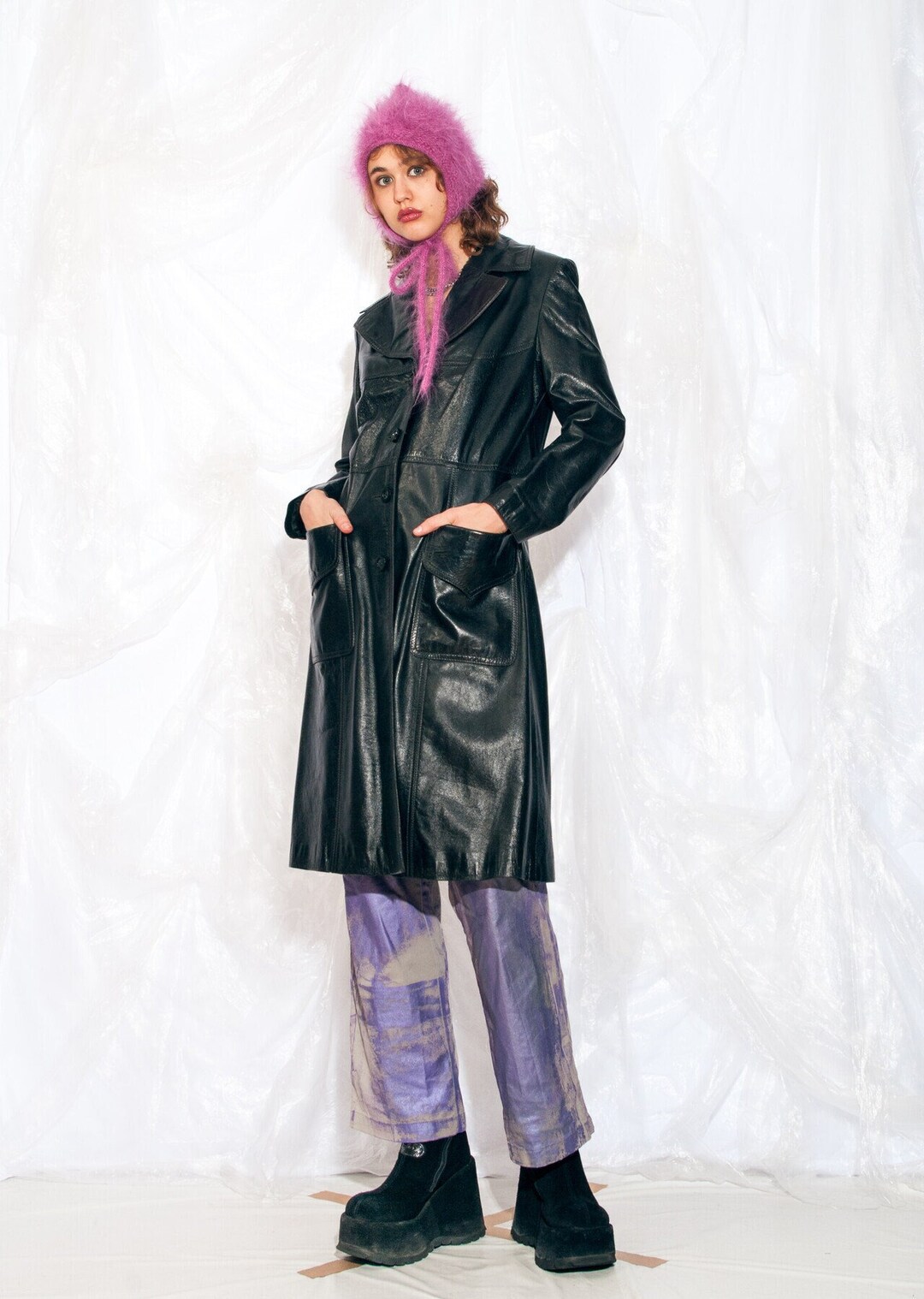 Vintage 70s Leather Coat in Black Matrix Style Retro Outerwear Goth ...