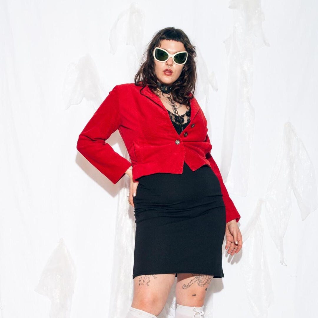 Vintage Y2K Corduroy Blazer in Red - 2000s Fitted Crop Jacket Whimsi ...